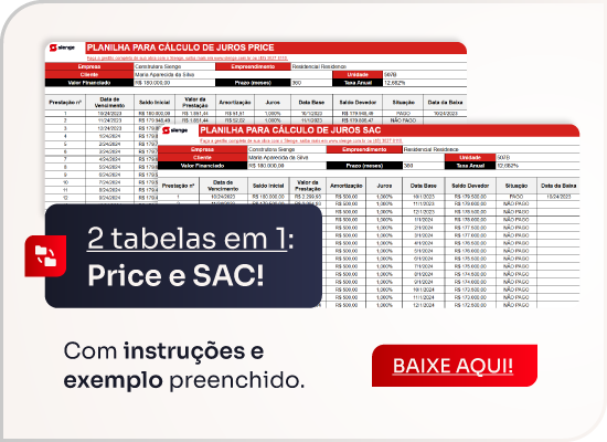 Planilha de Cálculo de Juros Tabela Price - SAC para Construtoras